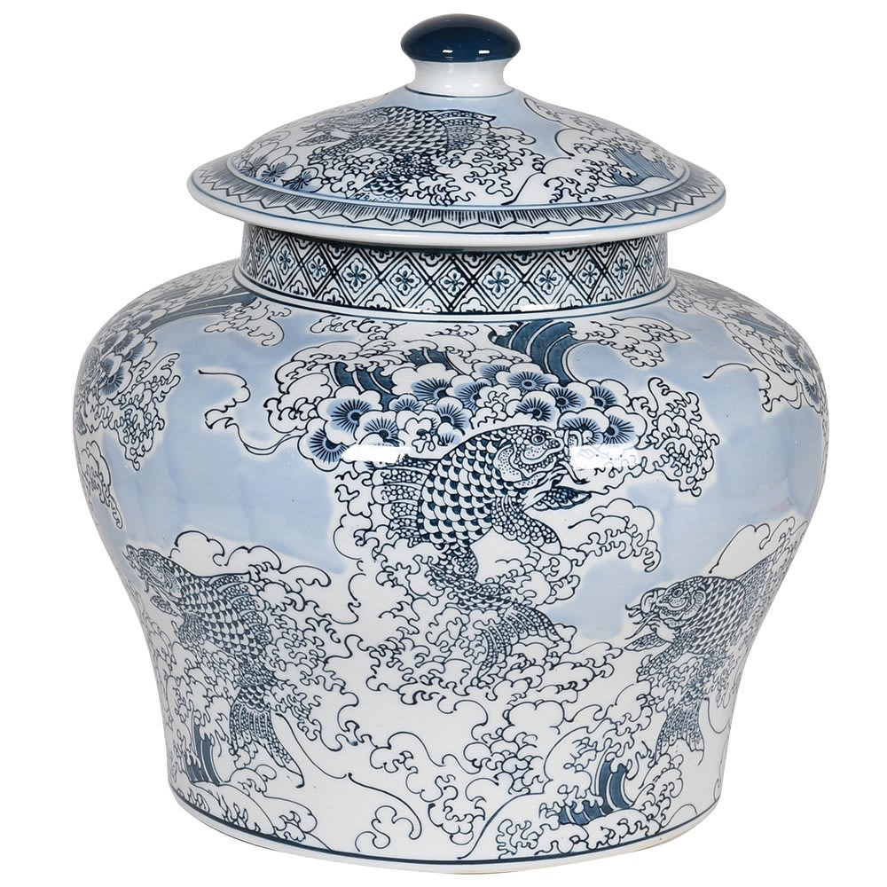 BLUE CHINESE CARP CERAMIC JAR – Saks & Hart